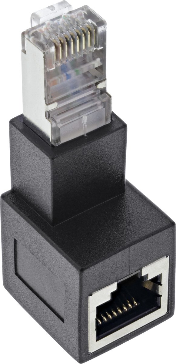 STP CAT6a 10 Gigabit RJ45 haakse adapter - haaks naar boven / zwart ...