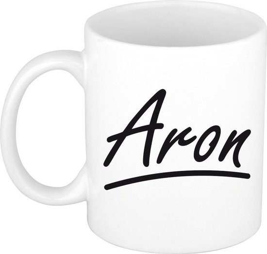 Aron Naam koffiemok - beker - met sierlijke letters - wit - cadeau ...