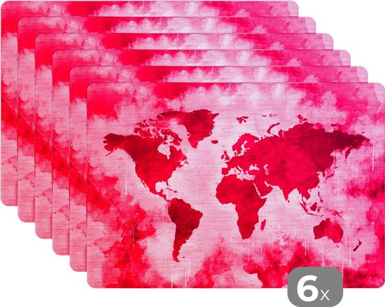Placemat - Placemats kunststof - Wereldkaart - Rood - Roze - 45x30 cm ... Placemat - Placemats kunststof - Wereldkaart - Rood - Roze - 45x30 cm ...