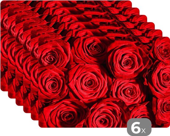 Placemat - Placemats kunststof - 45x30 cm - Rozen - Roos - Rood - 6 ... Placemat - Placemats kunststof - 45x30 cm - Rozen - Roos - Rood - 6 ...