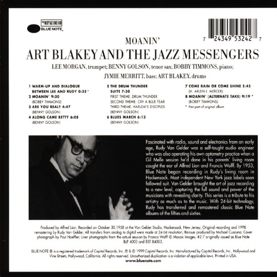 Art Blakey - Moanin (CD) (Remastered), ART BLAKEY & THE JAZZ MESSENGERS | Muziek | bol