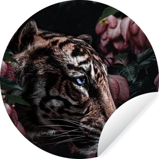WallCircle - Muurstickers - Behangcirkel - Tijger - Bloemen - Plant - ⌀ 120 cm -... | bol