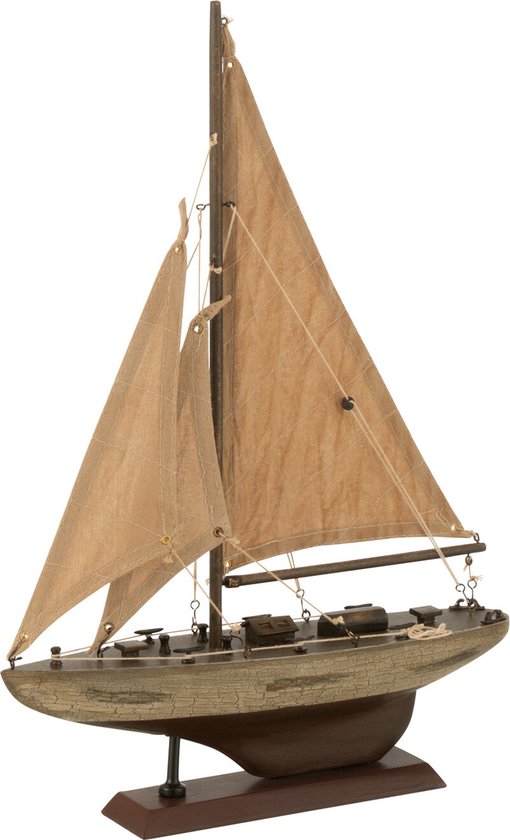 J-Line decoratie Zeilboot - hout - bruin - small | bol