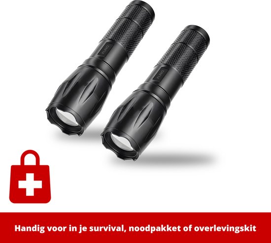 FlinQ Militaire Zaklamp + 6 Duracell Batterijen - Zaklamp Led - 1000 Meter - Aluminium... | bol