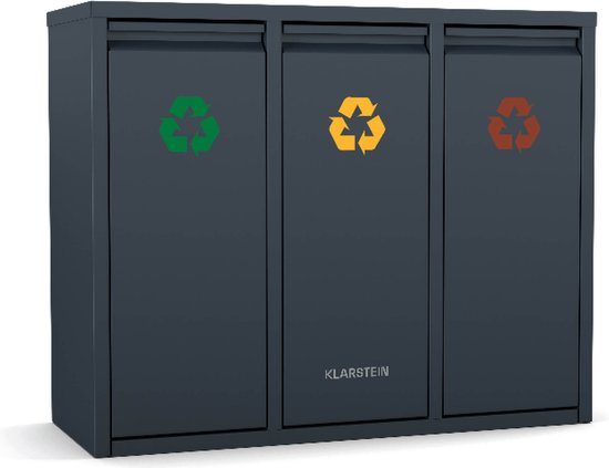 Klarstein Afvalscheider - 3 Afvalemmers - 45 Liters - Antraciet | bol