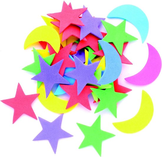 Hobby foam vormen - sterrenhemel - maantjes en sterren gekleurd - 80x ...