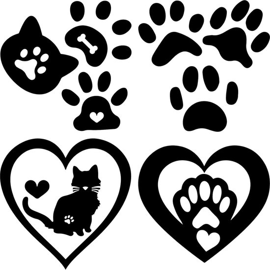 4 Stuks Kat Hond Poot Prints Auto Sticker - Reflecterende Hart Bumper ...