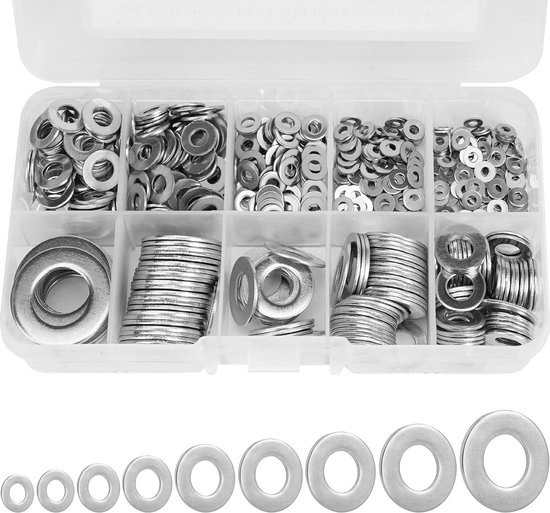 Sluitringen set assortiment roestvrij staal - 600 stuks platte ronde ...