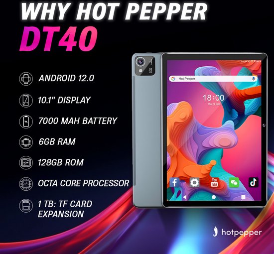 Hot Pepper DT40 Tablet - Android Tablet met versie 12 - 10.1'' Full-HD ...