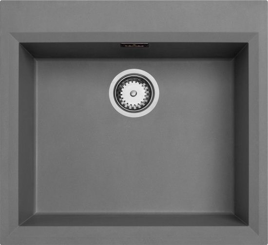 Beton grijze opbouw spoelbak 58x53cm met kraangatbank met rvs plug ...