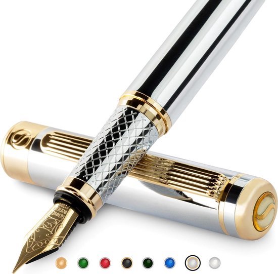 luxe pen Zilveren Chrome Vulpen - Prachtige Luxe Pen met 24K Gold ...