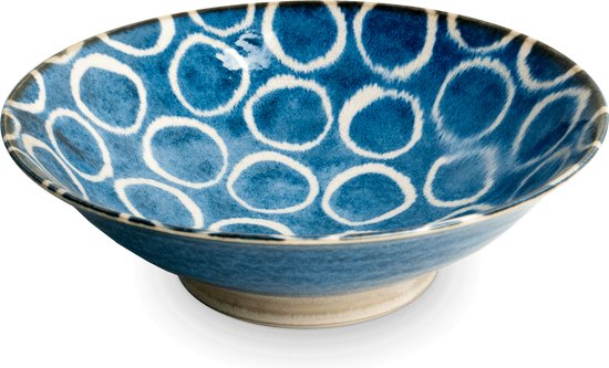 Edo Japan - Kom Sakuru blauw rondjes/stippen patroon Ø24,5 cm | H7,5 cm ...