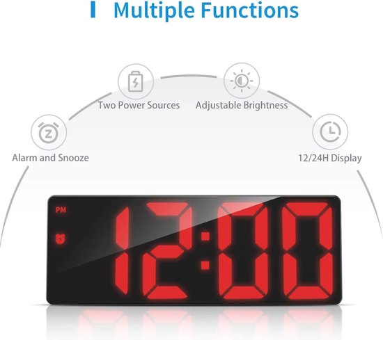 Digital Alarm Clock met Groot LED Display - Snooze Functie en Energiebesparende Modus | bol