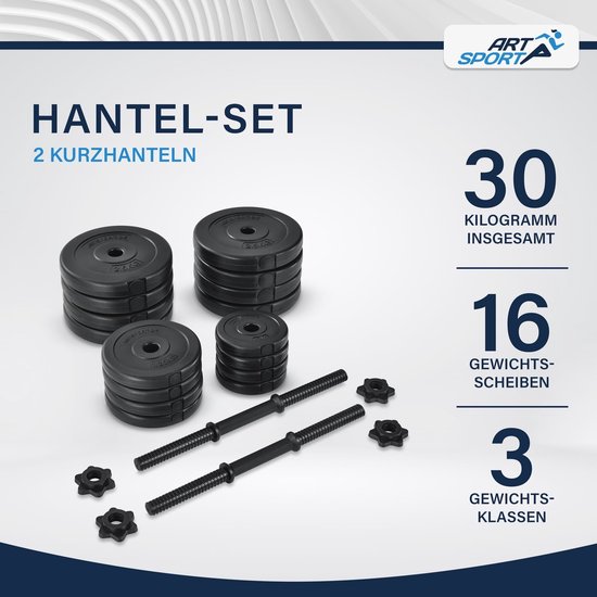 Halterset 20/30/40 kg - Korte Halterset met Gewichten en Stersluitingen ...