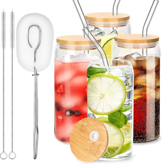 Longdrinkglazen met deksel en rietje - 590 ml - blikvorm - bierkan ...