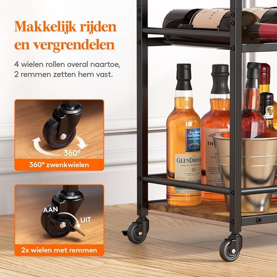 Mrs. Jones Borrelkar 3 Lagen Barwagen Vergrendelbare Wielen - Wijnrek ...