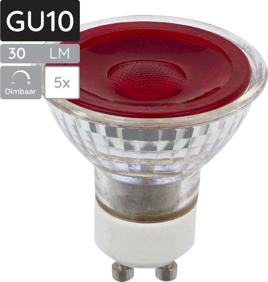 SPL GU10 LED Lamp 5W Dimbaar - Rood - LED Spot MR16 - Feestverlichting - 5 Stuks | bol