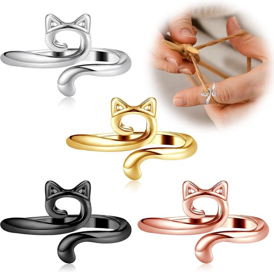 4 stuks gehaakte spanringen, kattenpatroon, verstelbare garenring, breilus open... | bol