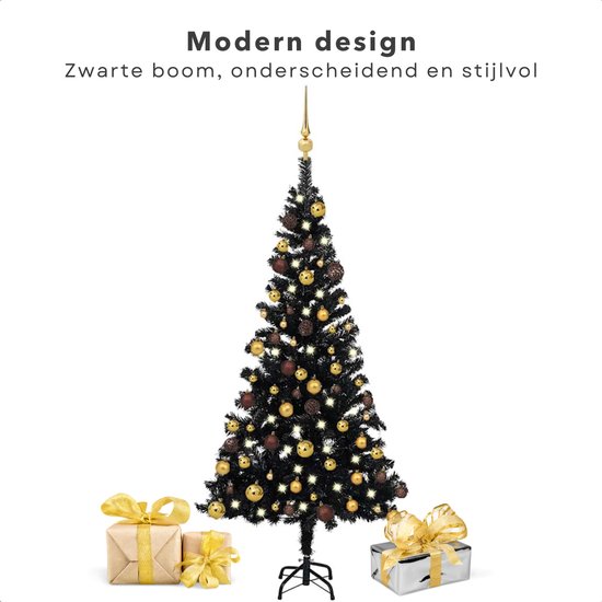 Kerstboom - Kunstkerstboom Zwart 120 cm - LED-Verlichting & Kerstballen ...