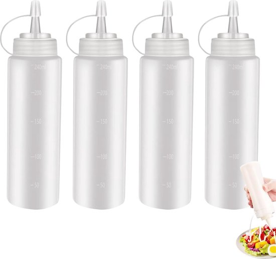 Flessenset van vier hervulbare knijpflessen van 240 ml met lekvrije ...