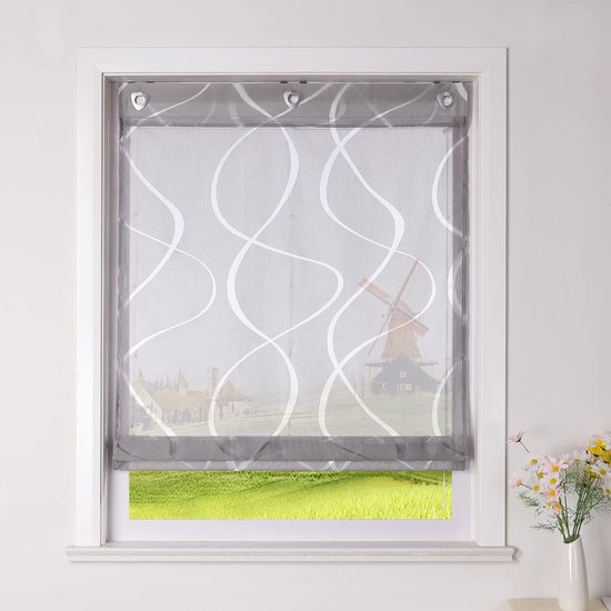 Inovra ® Moderne Transparante Vitrage met Golvende Patronen en Oogjes ...