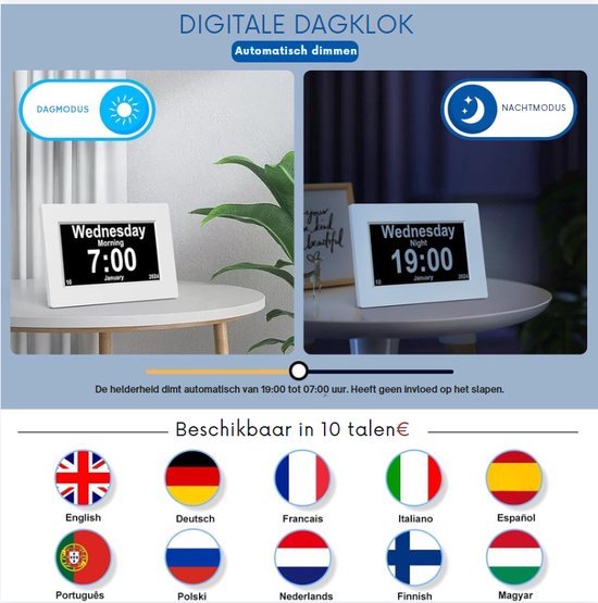 Dementieklok - Digitale Kalenderklok met datum, dag en tijd - Alzheimer ...