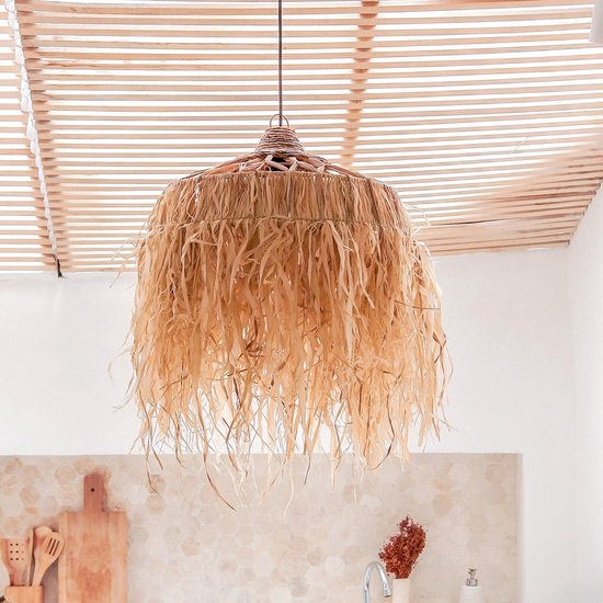 Set (M+L) Raffia Lamp met Lange Franjes | Lampenkap | Hanglamp KAWI | bol