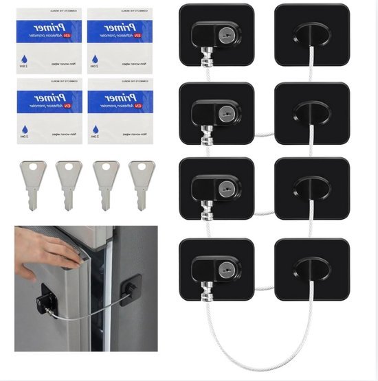 3-delige lade kinderslot koelkastslot met sleutel zonder boren, zwarte ...