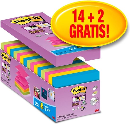 Value Pack: Post-it® Super Sticky Z-Notes, Asperge, Fuchsia -Neon geel ...