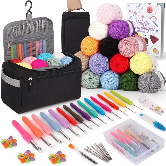 Complete Haakset voor Beginners – 14 Haaknaalden, 15 Kleuren Garen ...