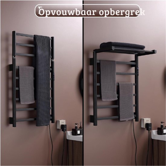 Handdoekradiator Elektrisch - Zwart - Wifi - Digitaal Scherm ...