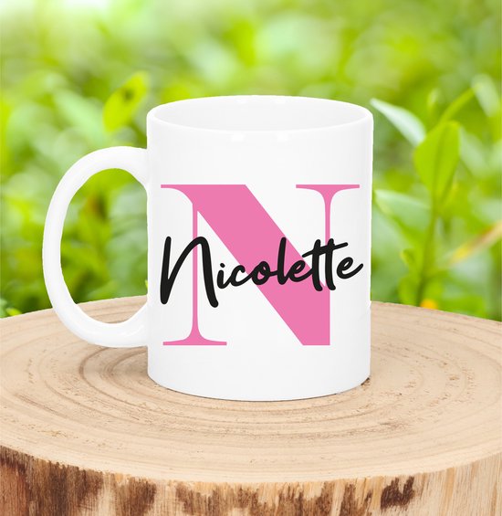 Bellatio Decorations Naam mok Nicolette - roze - wit - keramiek - 300 ml - cadeau beker | bol