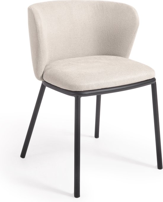 Kave Home - Ciselia stoel beige chenille en staal in zwart | bol.com