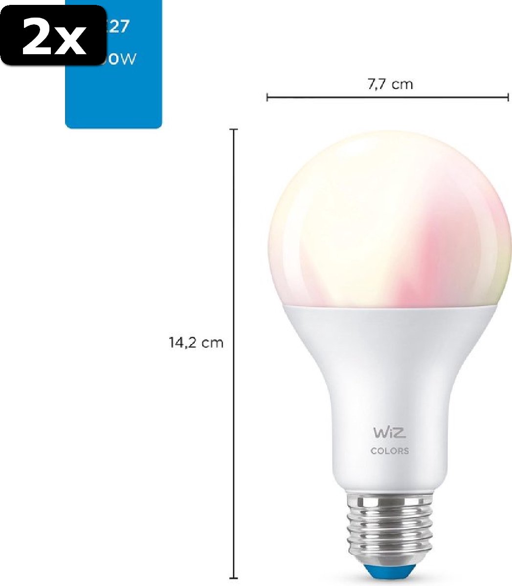 2x WiZ Lamp Slimme LED Verlichting - Gekleurd en Wit Licht - E27 - 100W ...