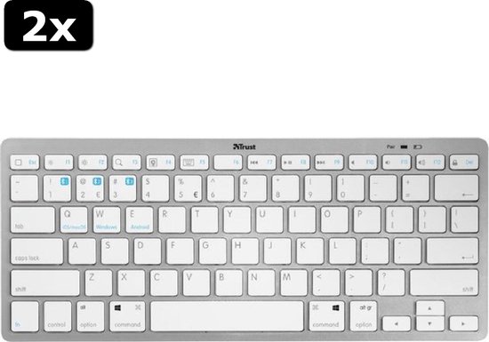 2x Trust Nado - Draadloos Toetsenbord - Bluetooth - QWERTY Engels - Wit | bol.com