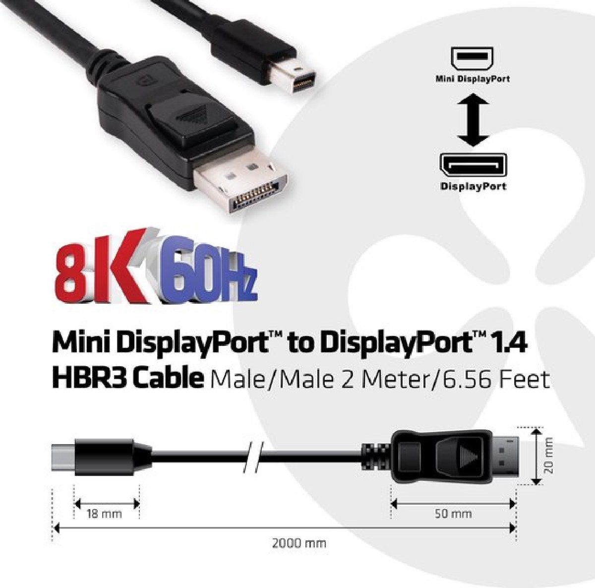Club3D Mini Displayport 1.4 naar Displayport 1.4 Kabel 2Meter 8K60Hz Bi ...