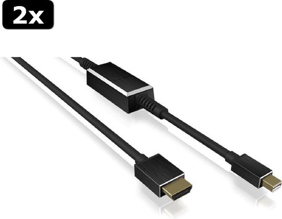 2x ICY BOX IB-AC548 tussenstuk voor kabels Mini DisplayPort HDMI Zwart ...