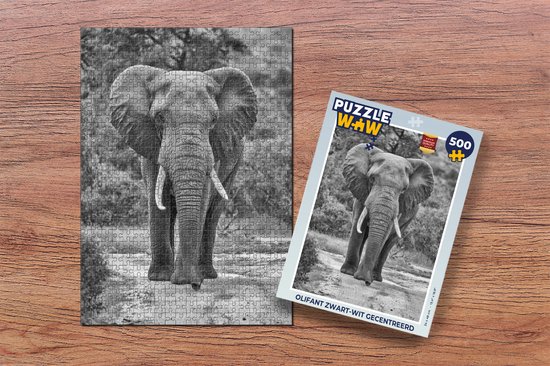 Puzzel Olifant zwart-wit gecentreerd - Legpuzzel - Puzzel 500 stukjes ...
