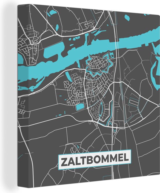 Canvas Schilderij Plattegrond - Zaltbommel - Kaart - Stadskaart - 50x50 ...