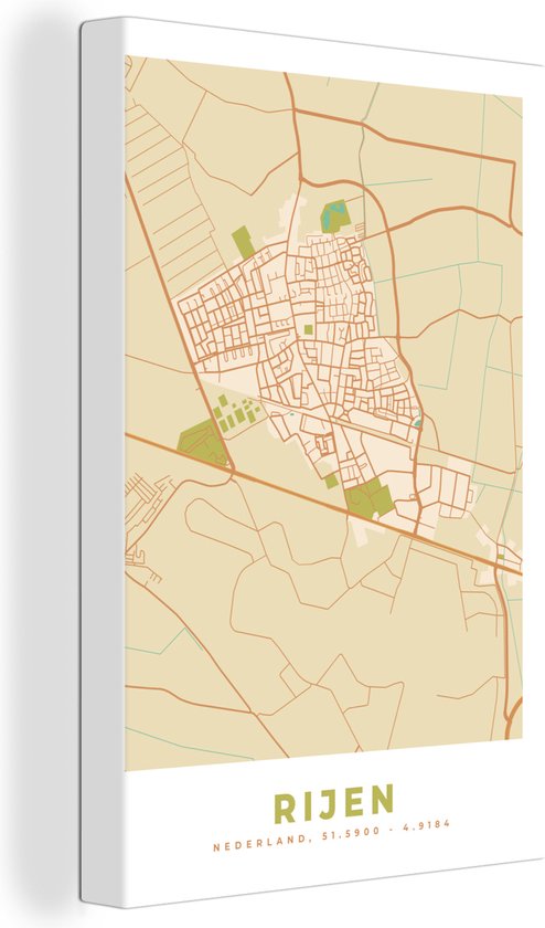 Canvas Schilderij Kaart - Plattegrond - Stadskaart - Rijen - 20x30 cm ...