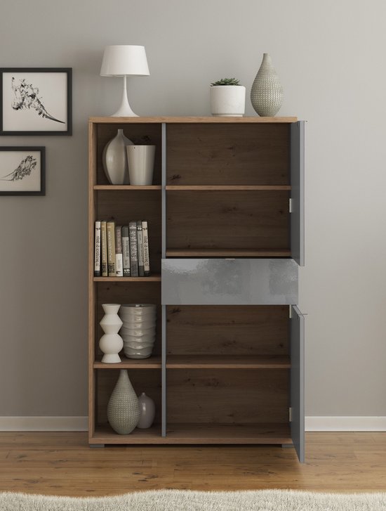 Meubella - Kast Alicante - Grijs - Eiken - 89,5 cm | bol.com