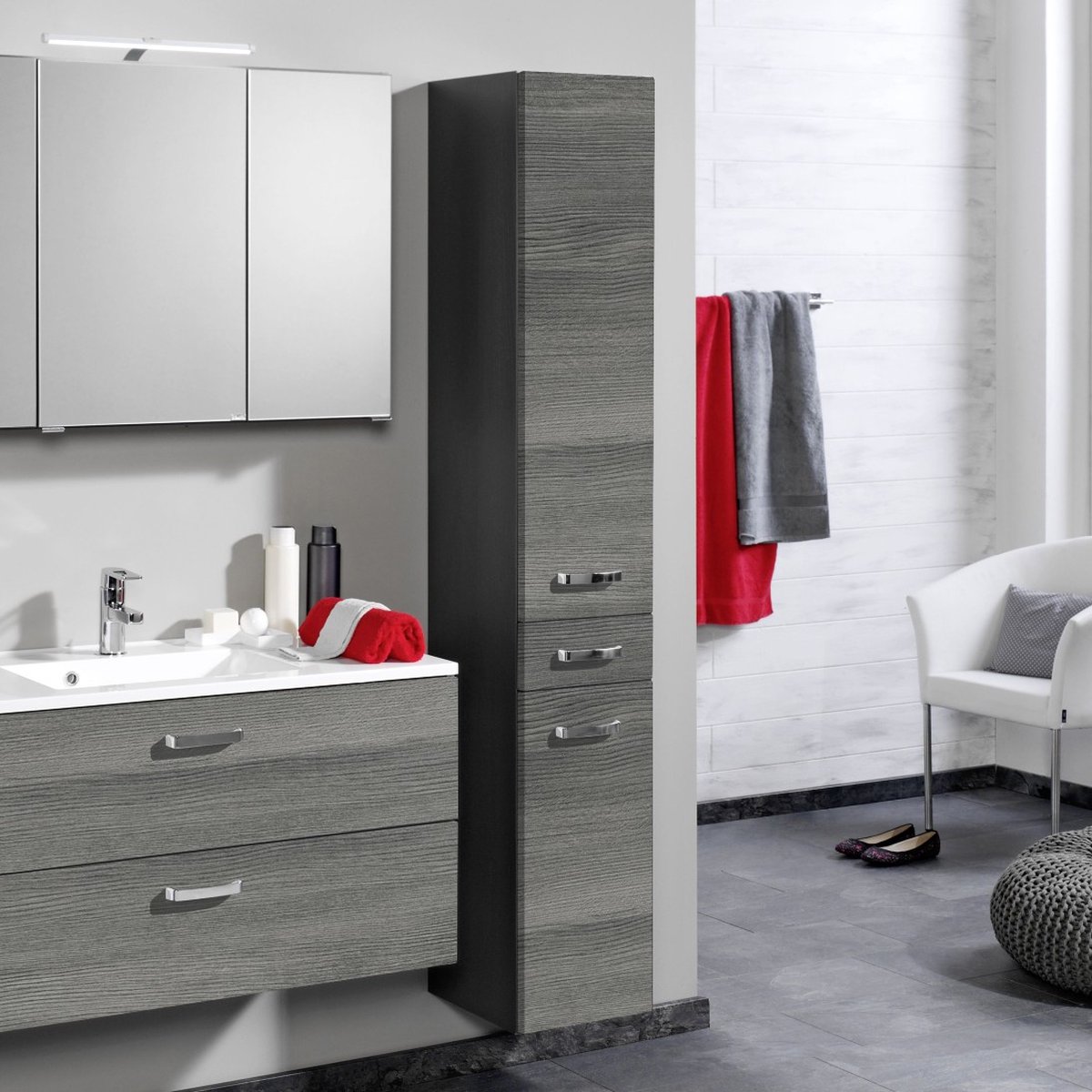 Meuble colonne Bobbi haut 30cm 2 portes et 1 tiroir - graphite/chêne ...