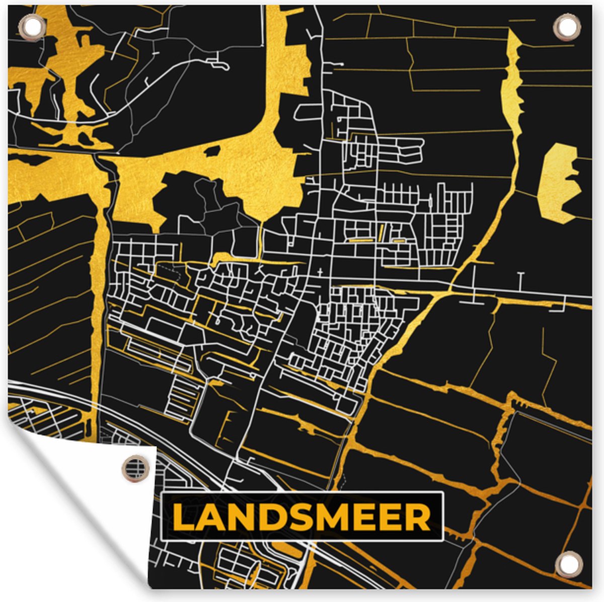 Tuindoek Plattegrond - Goud - Stadskaart - Landsmeer - Kaart - 100x100 ...