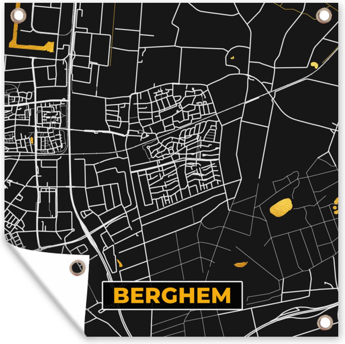 Tuindoek Plattegrond - Berghem - Kaart - Stadskaart - Goud - 100x100 cm ...
