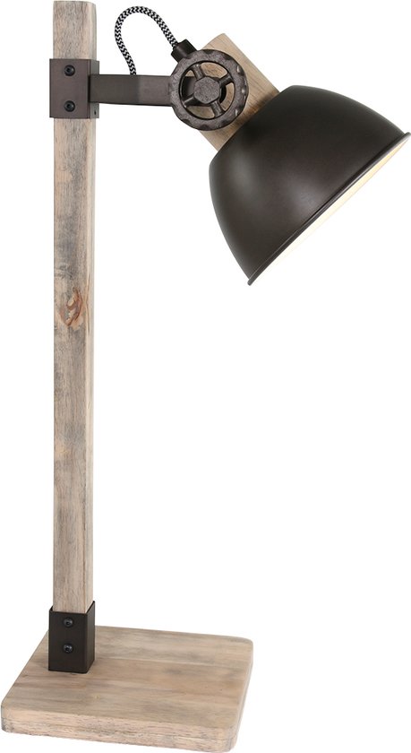 Tafellamp Gearwood | 1 lichts | ⌀ 15 cm | bruin / zwart | hout / metaal ...