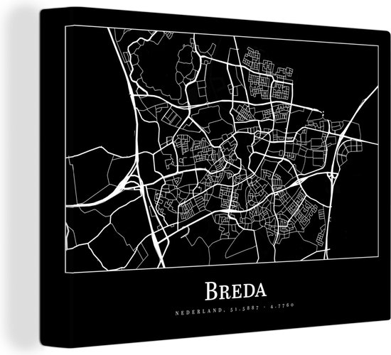 Canvas Schilderij Stadskaart - Plattegrond - Breda - Kaart - 80x60 cm ...