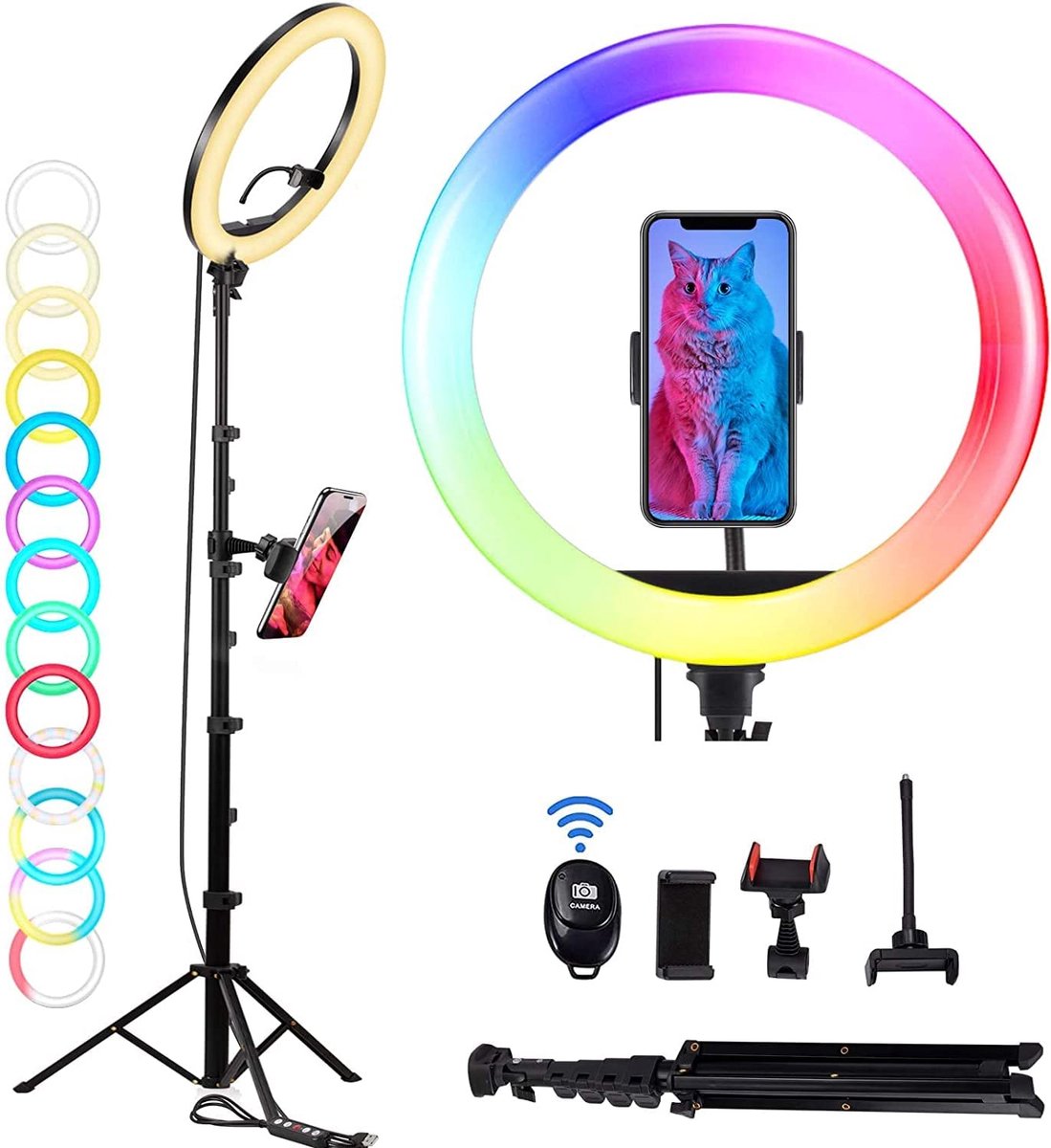 LED ringlicht met statief - 12 inch dimbaar selfie-ringlicht met ...