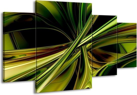 GroepArt - Schilderij - Abstract - Groen, Zwart, Geel - 160x90cm 4Luik ...