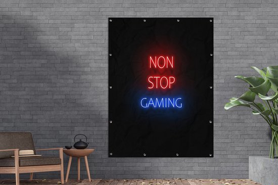 Muurdecoratie buiten Tekst - Gaming - Non stop gaming - Neon - Zwart ...