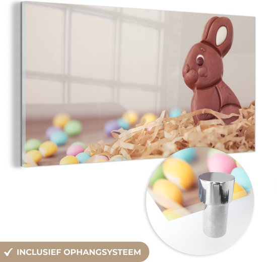 MuchoWow® Glasschilderij 80x40 cm - Schilderij acrylglas - Een konijn ...